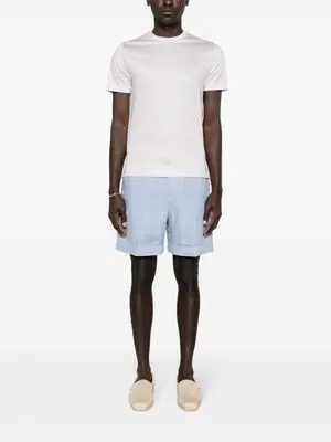 Canali Slub-texture Linen Shorts - Blue