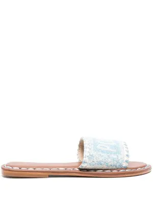 DE SIENA Bead-embellished Leather Sandals Blue