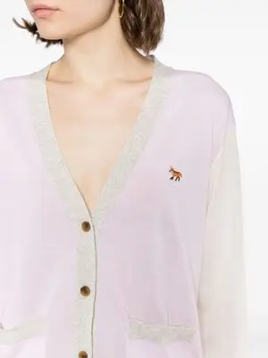 Maison Kitsuné Logo-appliqué Colour-block Cardigan - Pink