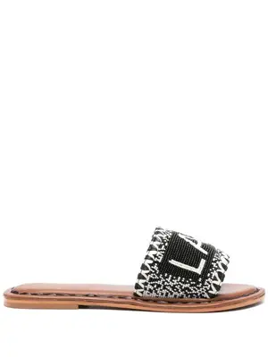 DE SIENA Bead-embellished Leather Sandals - Black