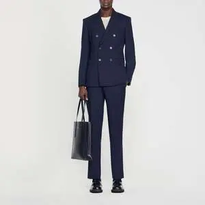 Sandro Double-breasted Suit Jacket - Navy Blue