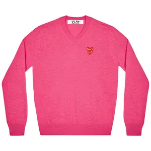 Play Comme Des Garcon Double Heart Logo V-neck Sweater - Pink