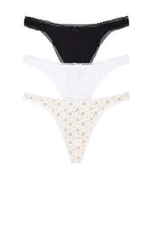 COU COU The 3 Pack Thong In Black - Black  White  & English Rose