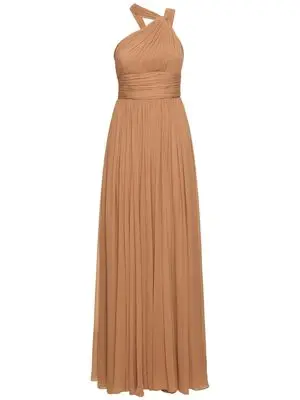 Michael Kors Silk Chiffon One Shoulder Maxi Dress In Beige - 60% Off