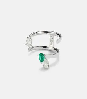 REPOSSI 18kt White Gold Ring With Diamonds And Emerald - Multicoloured