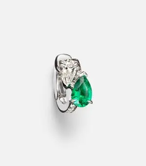 REPOSSI Single Hoop Earring In 18kt White Gold With Diamonds And Emerald - Silver