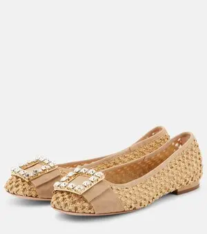 ROGER VIVIER Très Vivier Raffia-effect Ballet Flats - Beige