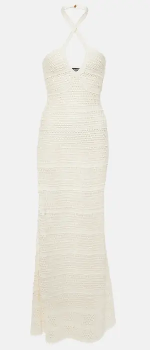 TOM FORD Halterneck Crochet Maxi Dress - Chalk