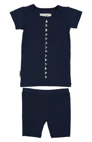 MANIÈRE Floral Triangle Trim Top & Shorts Set Deep Blue