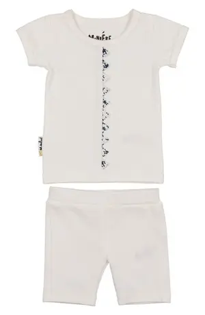MANIÈRE Floral Triangle Trim Top & Shorts Set - White/deep Blue