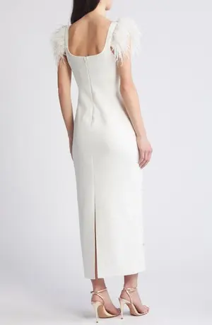 Likely Cameron Feathered Cap Sleeve Gown - White