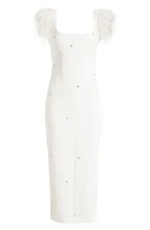 Likely Cameron Feathered Cap Sleeve Gown - White