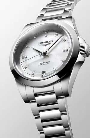 LONGINES Conquest Automatic Mother-of-pearl Diamond Dial Stainless Steel Watch - Silver