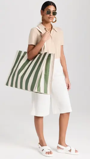 SUNNYLIFE Carryall Beach Tote - Olive Stripe
