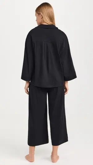 PETITE PLUME Luxe Pima Wide Leg Pajama Set - Black