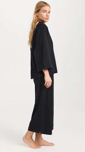 PETITE PLUME Luxe Pima Wide Leg Pajama Set - Black