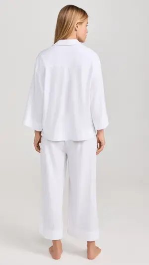 PETITE PLUME Luxe Pima Wide Leg Pajama Set - White