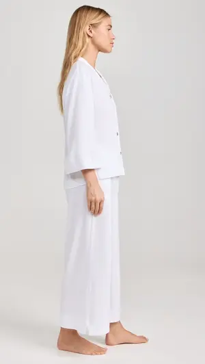 PETITE PLUME Luxe Pima Wide Leg Pajama Set - White