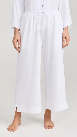 PETITE PLUME Luxe Pima Wide Leg Pajama Set - White