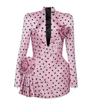 Balmain Cotton Polka-dot Rose Mini Dress