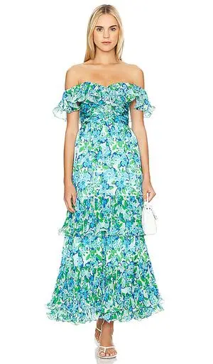 AMUR Pia Pleated Midi Dress - Garden Blues