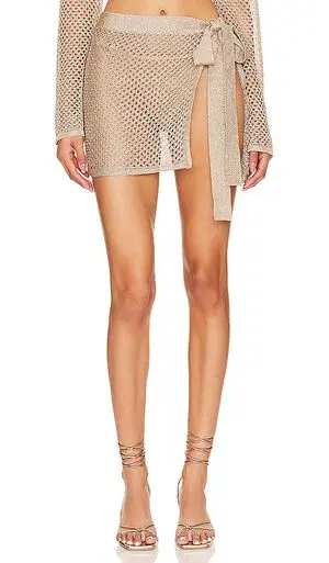 House Of Harlow 1960 Metallic Sana Open Stitch Tie Skirt - Gold