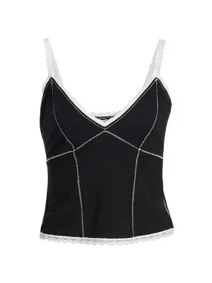 GUIZIO Women's Dainty Contrast Stitch Camisole - Black  - Black