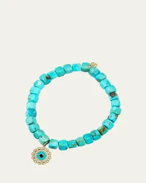 SYDNEY EVAN 14k Gold Diamond And Eye Bracelet - Turquoise
