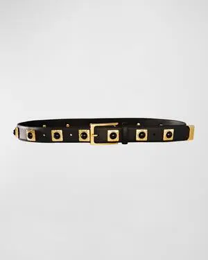 AUREUM Aureum Collective No. 2 Onyx Studded Leather Belt Black And Gold