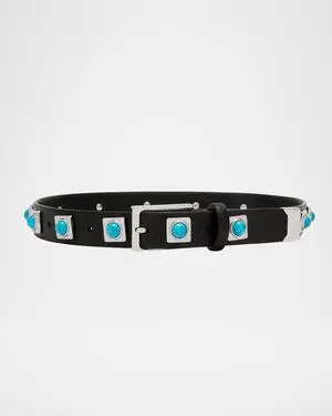 AUREUM Aureum Collective No. 2 Onyx Studded Leather Belt Black Turquoise