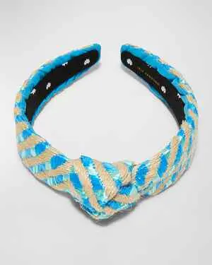 Lele Sadoughi blue striped raffia knotted headband Lele Sadoughi blue striped raffia knotted headband | eBay main image 3