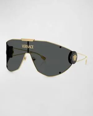 Versace Medusa Medallion Metal Shield Sunglasses - Dark Grey