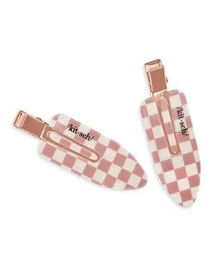 KITSCH Xl Creaseless Clips Terracotta Checker, Set Of 2 - No Color