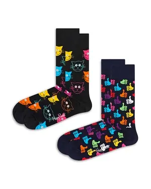 Happy Socks Classic Crew Socks, Pack Of 2 - Black