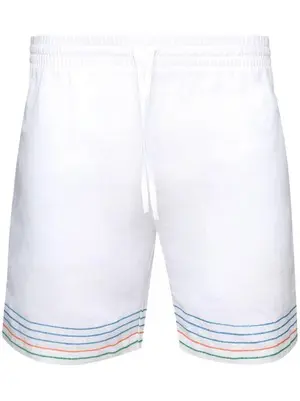 Casablanca Stripe-embroidered Linen Shorts - White