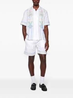 Casablanca Stripe-embroidered Linen Shorts - White