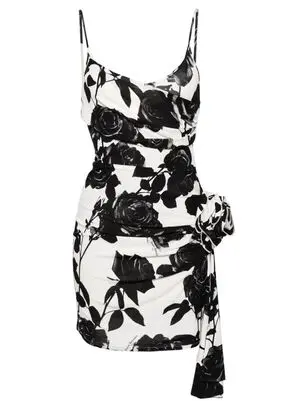 Balmain Rose-print Mini Dress - White