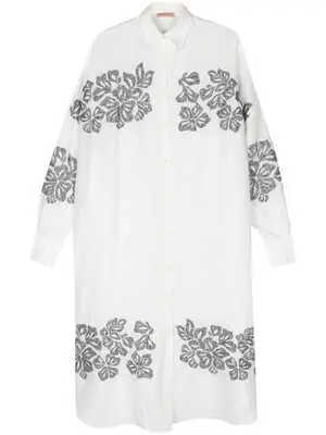 Ermanno Scervino Floral-embroidered Linen Shirt Dress - White