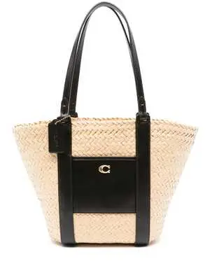 Coach Logo-Charm Raffia Tote Bag - Neutrals | Editorialist