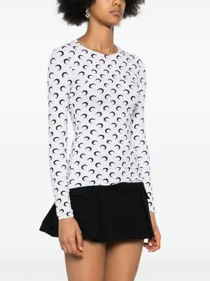 MARINE SERRE Moon Print Long Sleeve Crewneck Top - White