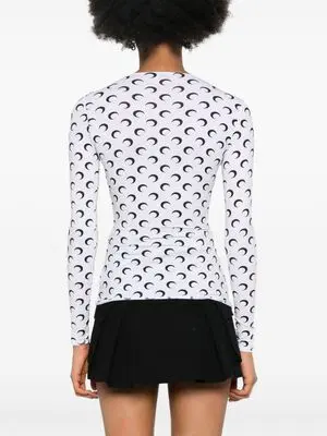 MARINE SERRE Moon Print Long Sleeve Crewneck Top - White
