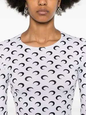 MARINE SERRE Moon Print Long Sleeve Crewneck Top - White
