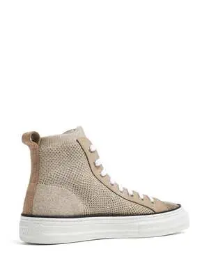 Brunello Cucinelli Monili-embellished Metallic-knit High-top Sneakers