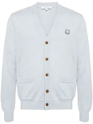 Maison Kitsuné Fox Head-appliqué Wool Cardigan - Blue