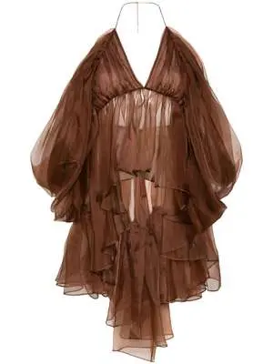 Zimmermann Sheer Silk Ruffled Blouse - Brown