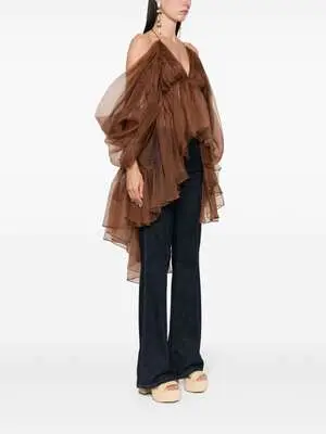 Zimmermann Sheer Silk Ruffled Blouse