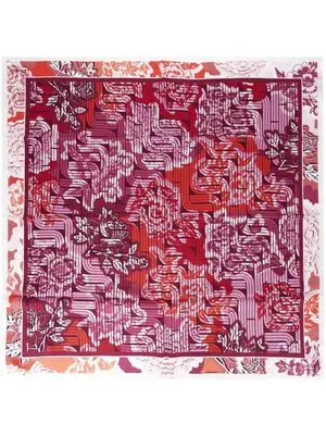 LANCEL Pivoine Optical-print Silk Scarf - Red