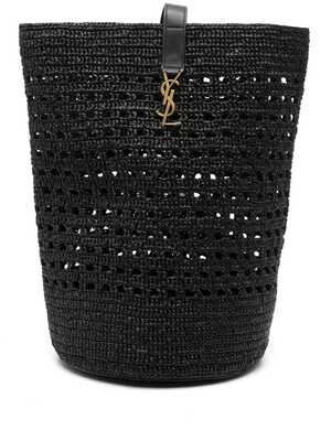 Saint Laurent Woven Raffia Bucket Bag - Black | Editorialist