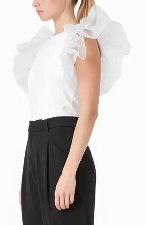 Endless Rose Organza Ruffle Sleeve Top - White