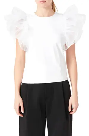Endless Rose Organza Ruffle Sleeve Top - White